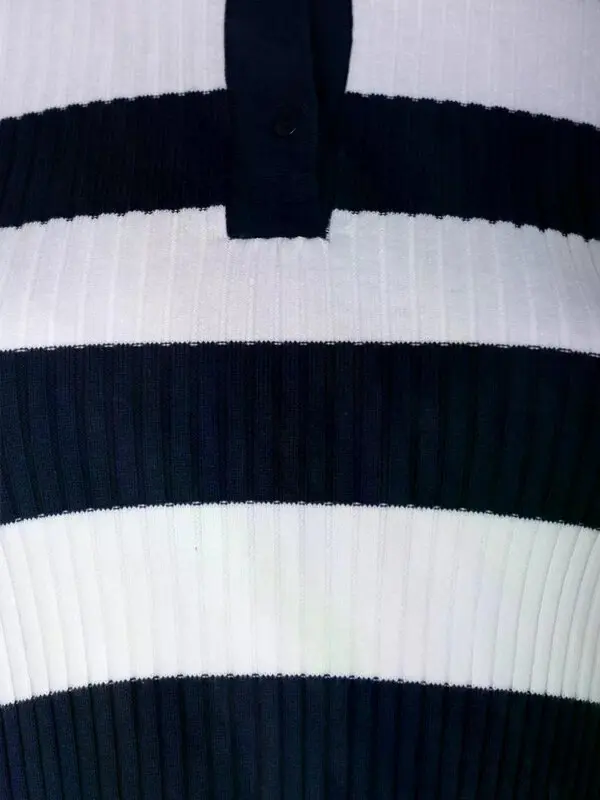 Denimist Striped Ribbed-knit Polo Top - Blue