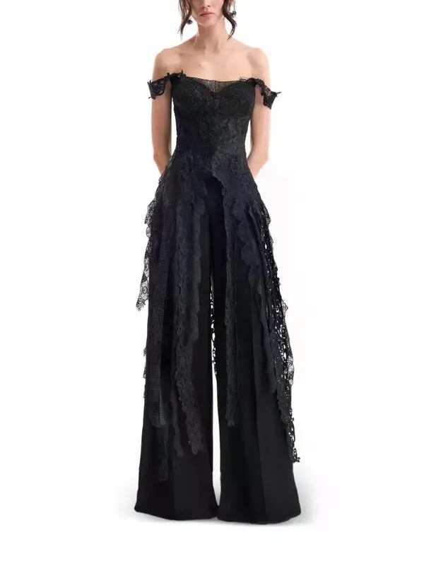 GEMY MAALOUF Off-shoulder Embroidered Top - Black