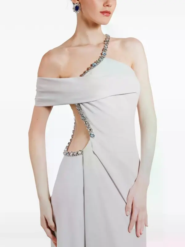 GEMY MAALOUF Beaded Asymmetrical Neckline Dress - Grey