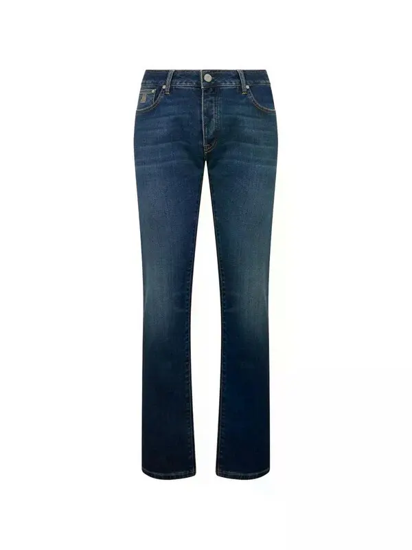 MOORER Five-pocket Faded Jeans - Blue