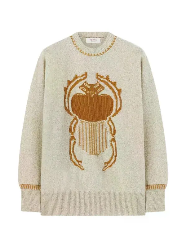 RETORI Beetle-intarsia Crewneck Sweater - Neutrals