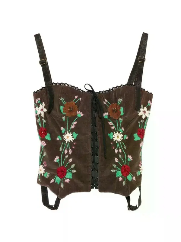Dolce & Gabbana 2000s Floral-embroidered Lace-up Corset Top