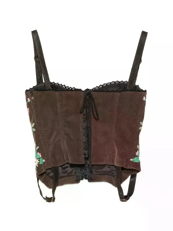 Dolce & Gabbana 2000s Floral-embroidered Lace-up Corset Top