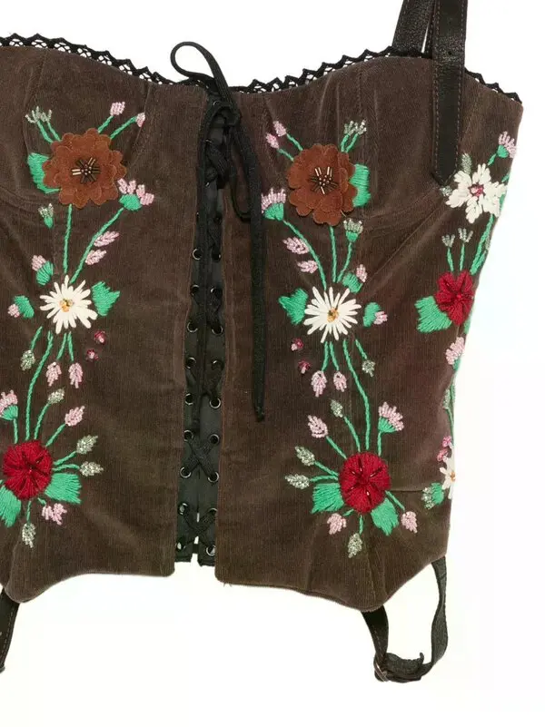 Dolce & Gabbana 2000s Floral-embroidered Lace-up Corset Top