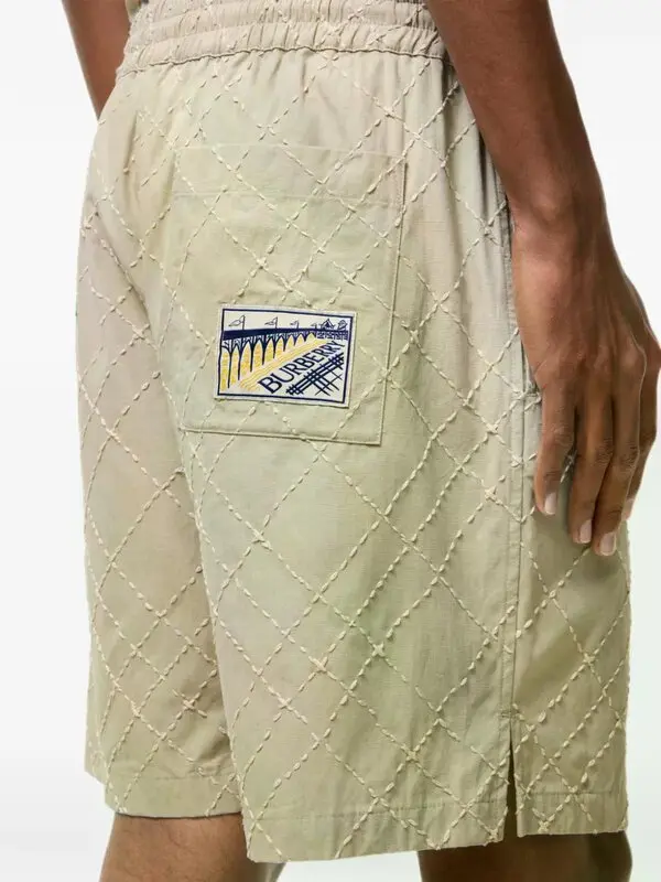 Burberry Check Embroidered Cotton Shorts