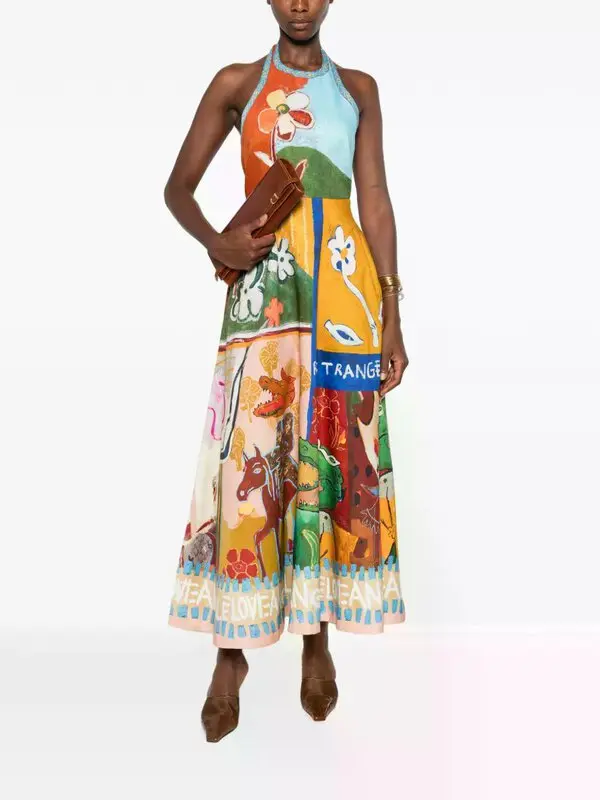 ALEMAIS Alemas Halterneck Graphic Print Maxi Dress