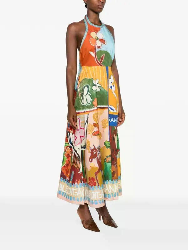 ALEMAIS Alemas Halterneck Graphic Print Maxi Dress
