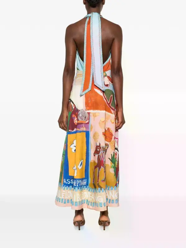 ALEMAIS Alemas Halterneck Graphic Print Maxi Dress