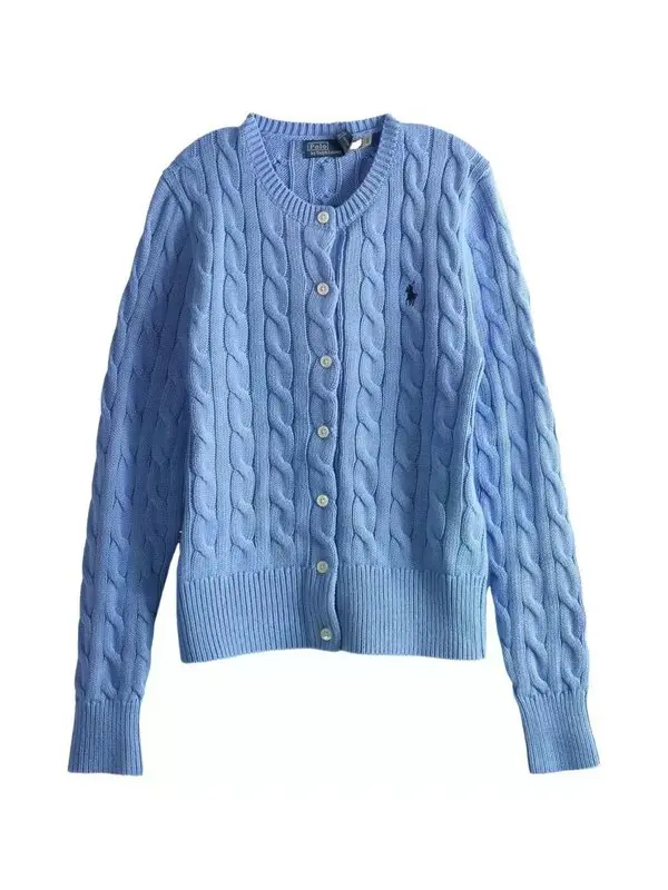 Polo Ralph Lauren Embroidered-logo Cable-knit Cardigan - Blue