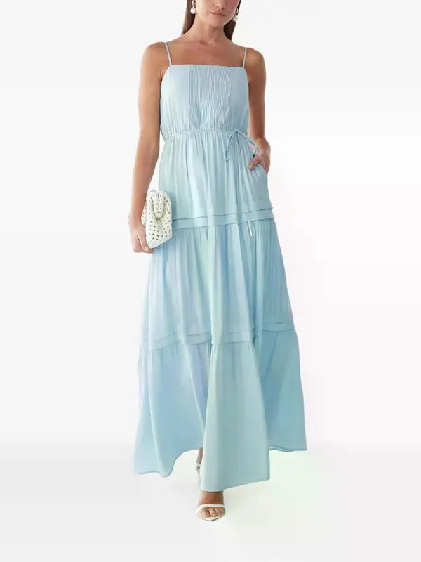 ST MRLO Pintuck Detail Tiered Midi Dress - Blue