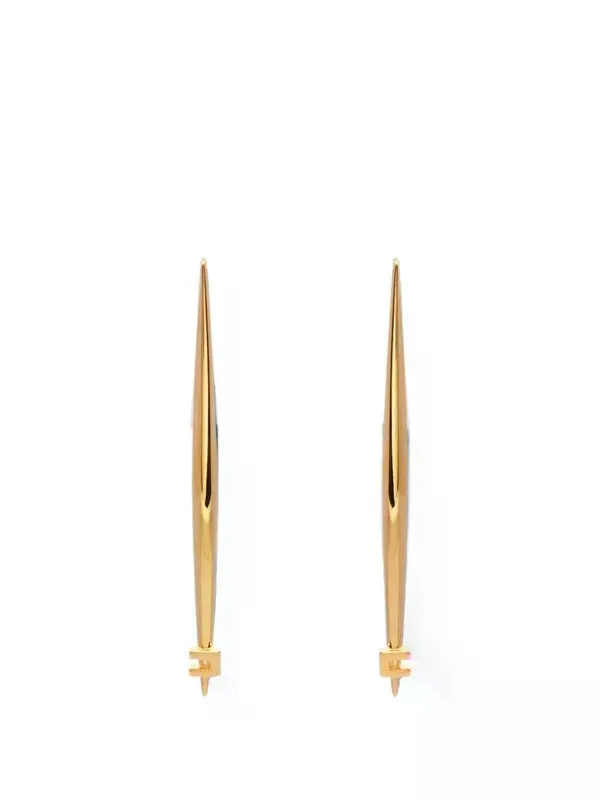 Elisabetta Franchi Long Golden Finish Metal Earrings With Logo Detail