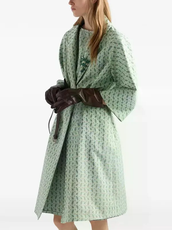 Prada Single-breasted Floral Jacquard Duchesse Coat