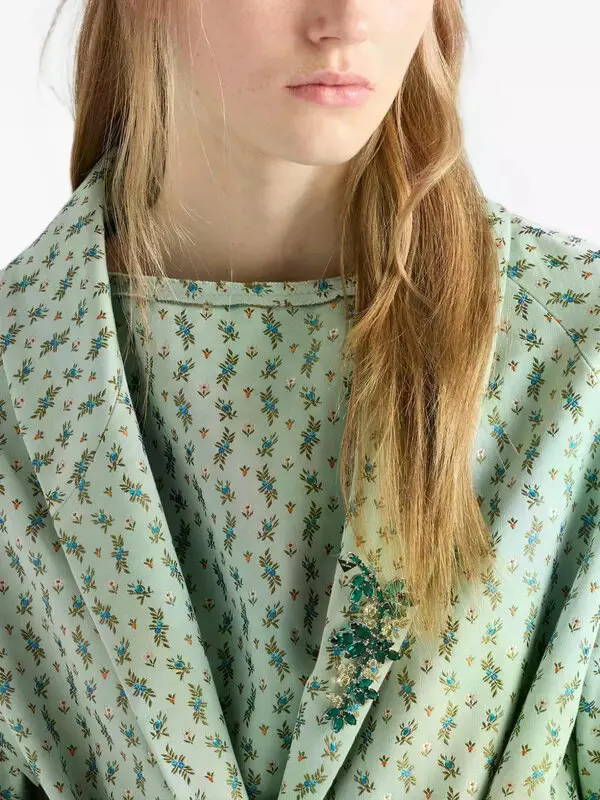 Prada Single-breasted Floral Jacquard Duchesse Coat