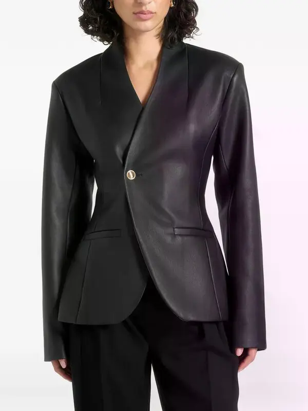 Manière De Voir Ina In Leather Cinched-waist Kimono Blazer - Black