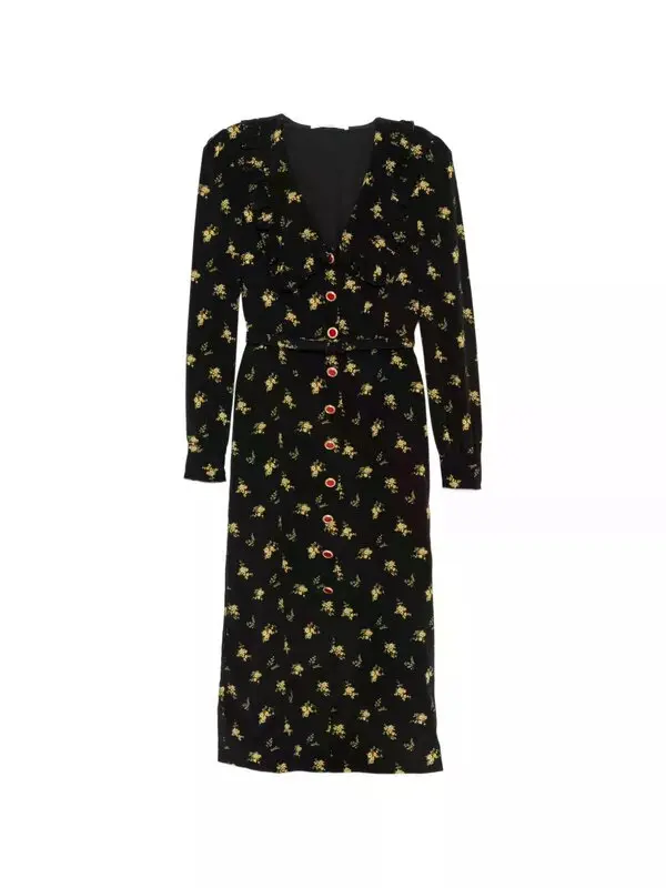 Alessandra Rich Floral-print Ruffled Midi Dress - Black