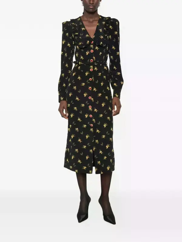 Alessandra Rich Floral Print Ruffled Midi Dress