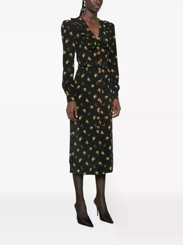 Alessandra Rich Floral Print Ruffled Midi Dress