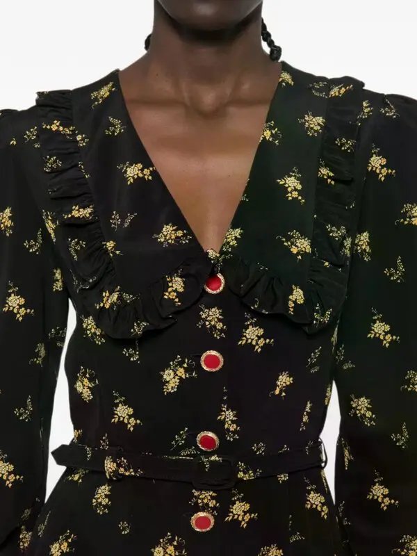 Alessandra Rich Floral Print Ruffled Midi Dress