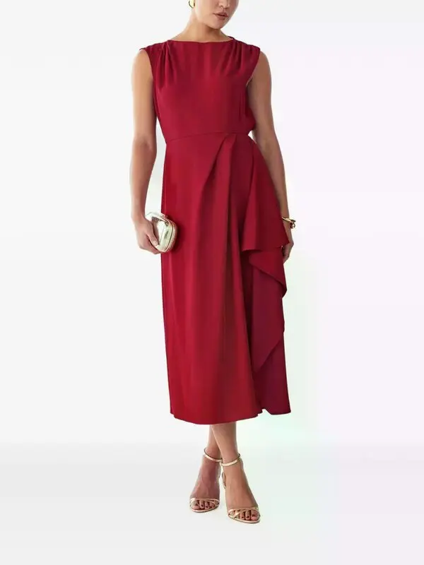 WILLA Draped Ruffled Midi Dress - Red