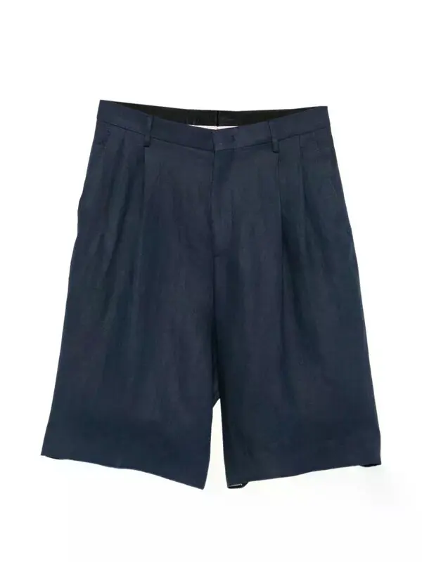 Tagliatore Pleated Linen Shorts - Blue