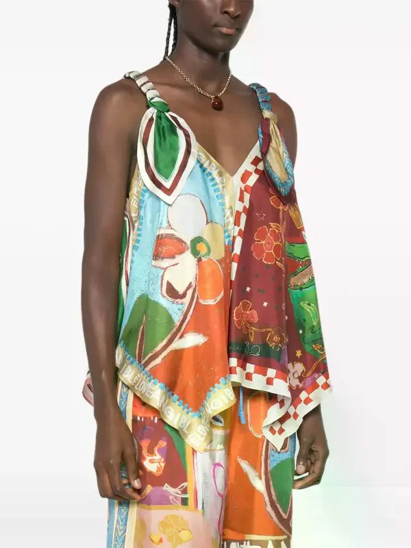 ALEMAIS Alemas Multicolour Graphic Print Silk Top - Red