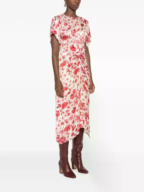 Isabel Marant Étoile Herva Floral-print Ruched Asymmetric Midi Dress - Neutrals