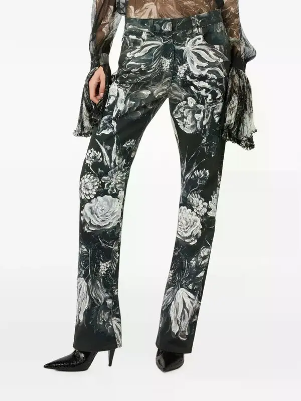 Roberto Cavalli Floral-print Jeans - Black