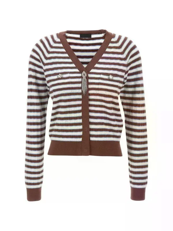 Liu Jo Crystal-embellished Striped Cardigan With V-neck - Brown