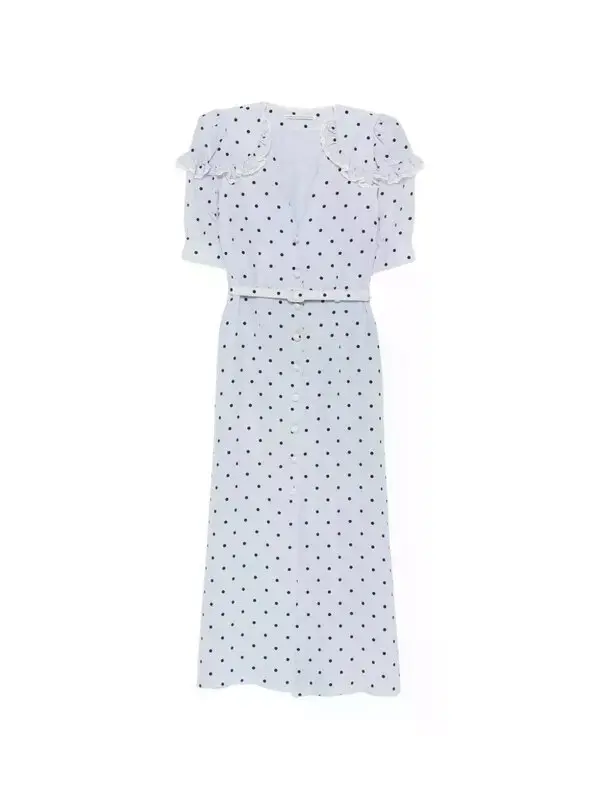 Alessandra Rich Polka-dot Ruffled Midi Dress - Blue