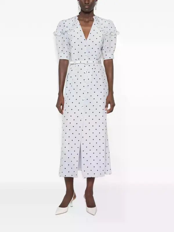 Alessandra Rich Polka-dot Ruffled Midi Dress - Blue