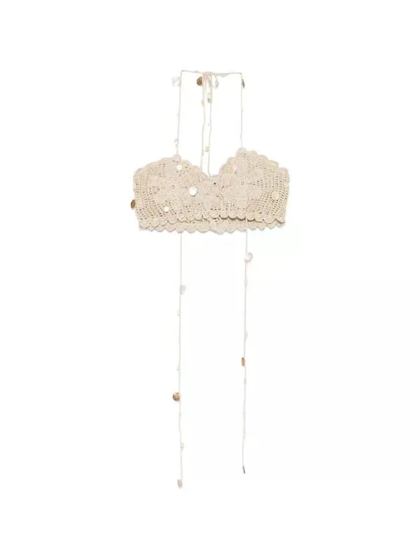 ASTA RESORT Charlotte Crochet Shell-embellished Top - Neutrals