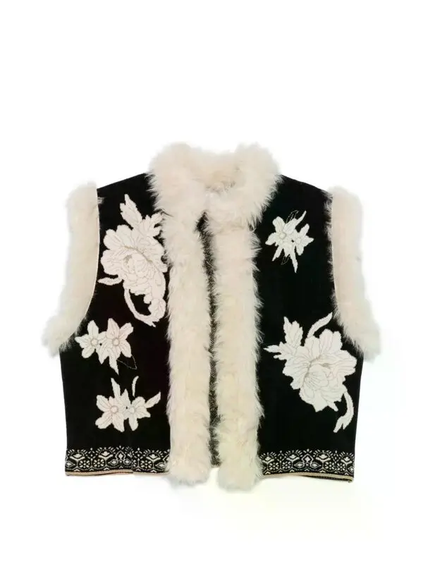FORTE_FORTE Floral Embroidered Gilet - Black