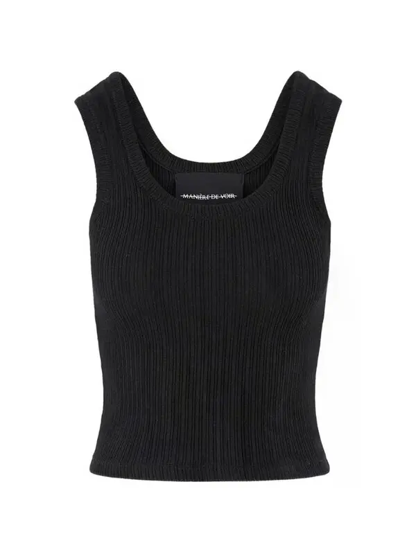 Manière De Voir Vs001 In Scoop Neck Ribbed Cotton Vest - Black
