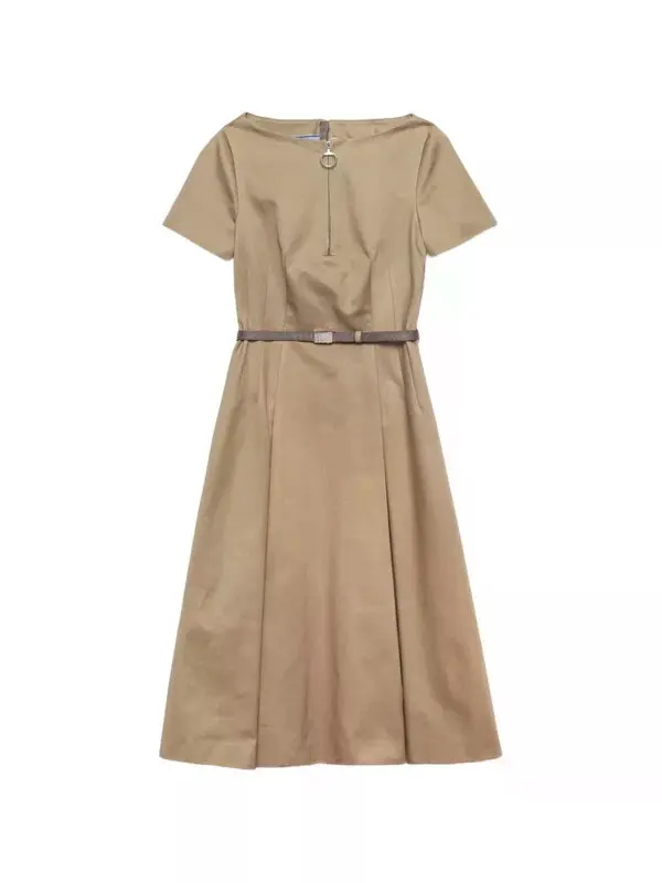 Prada Chino Zipper Dress With Boat Neck And Short Sleeves