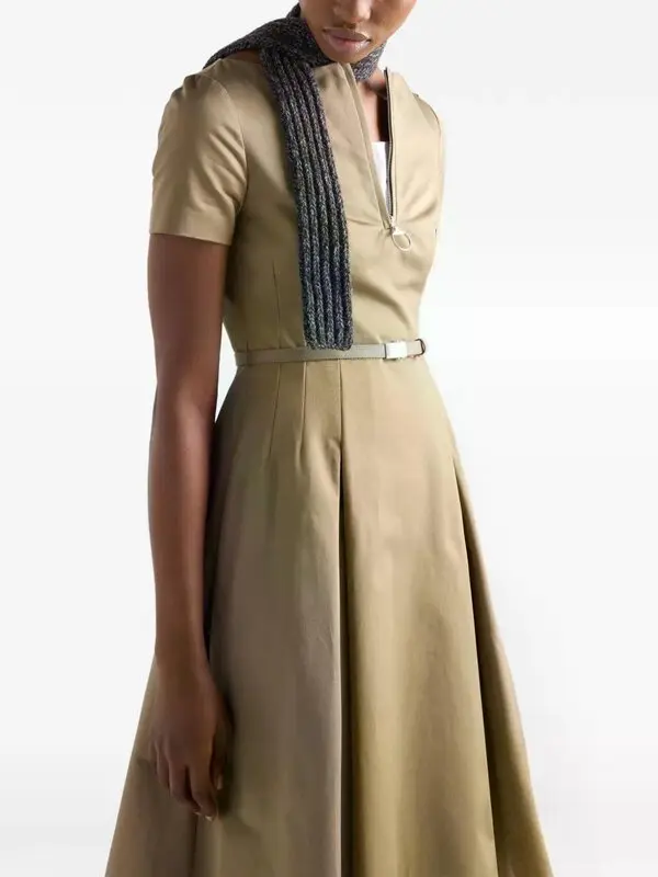 Prada Chino Zipper Dress With Boat Neck And Short Sleeves