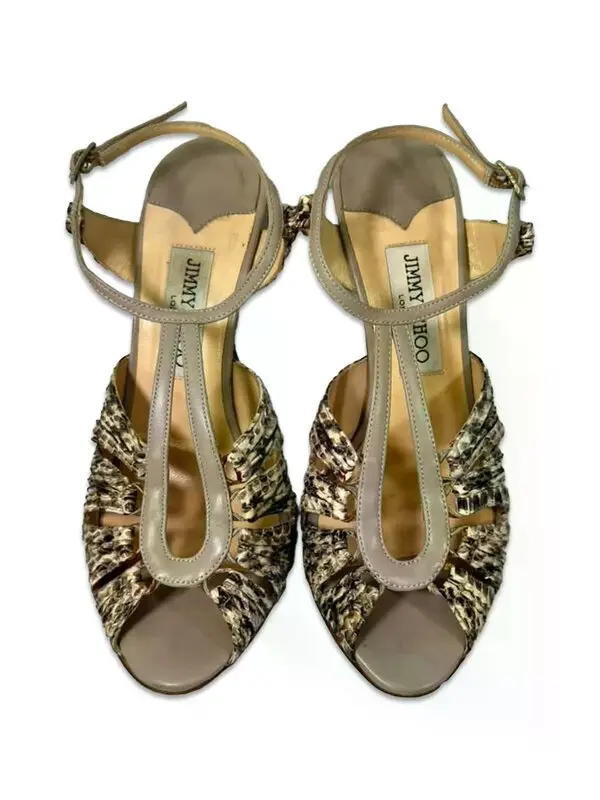 JIMMY CHOO Embossed Strappy Peep Toe Sandals - Neutrals