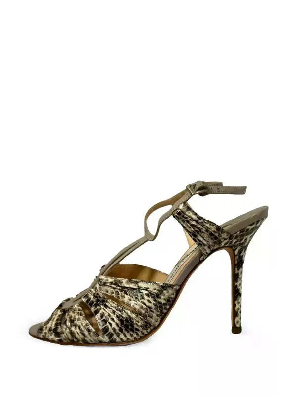 JIMMY CHOO Python-embossed Strappy Peep-toe Sandals