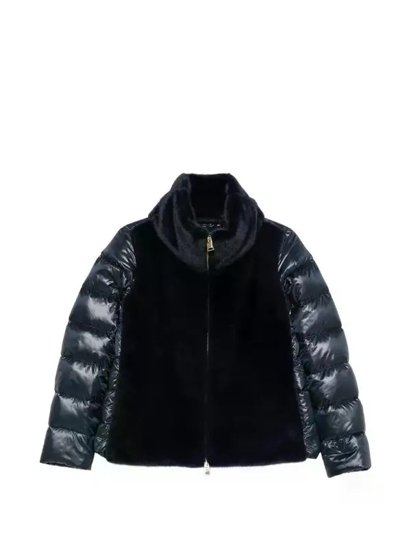 Herno Quilted Faux-fur Panel High Neck Jacket - Blue
