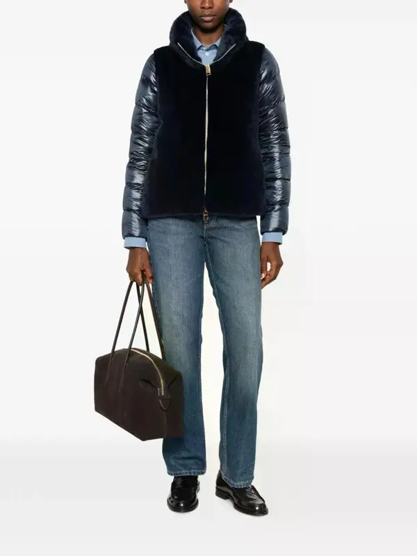 Herno Quilted Faux-fur Panel High Neck Jacket - Blue