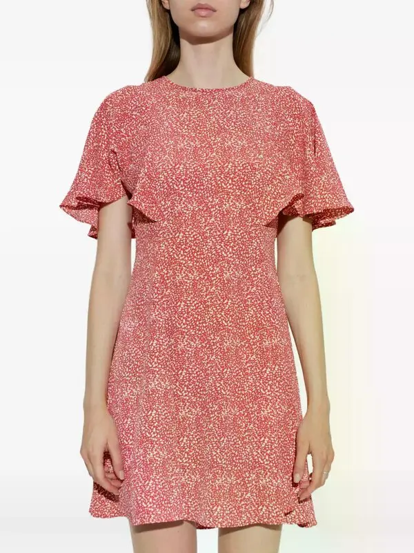Michael Kors Speckled Ruffled Sleeve Mini Dress - Red
