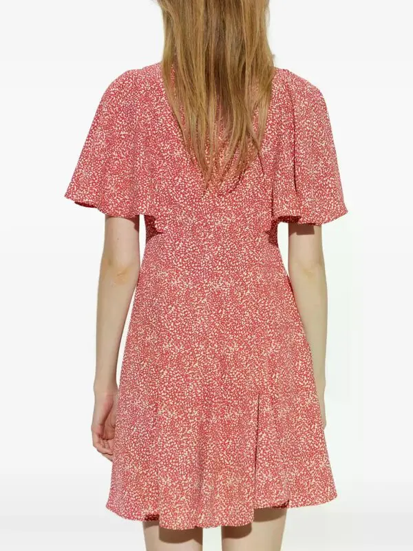 Michael Kors Speckled Ruffled Sleeve Mini Dress - Red