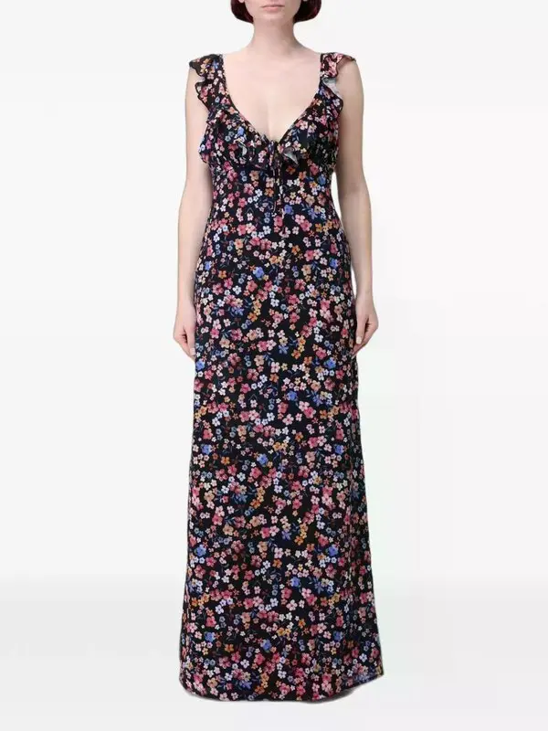 MAR DE MARGARITAS Cecilia Floral-print Ruffled Maxi Dress - Black