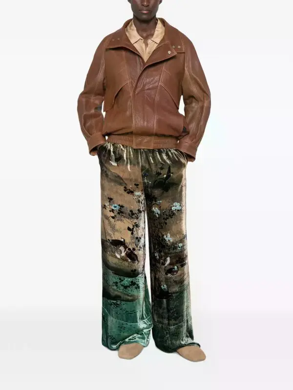 PIERRE-LOUIS MASCIA Landscape Print Velvet-effect Trousers - Green