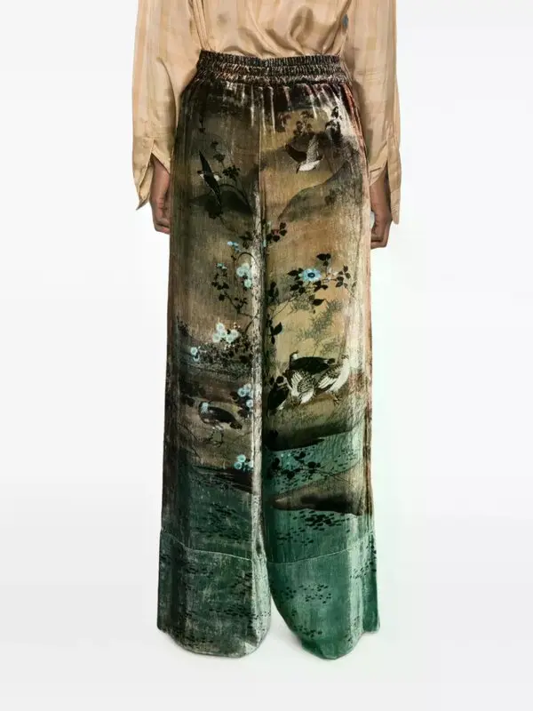 PIERRE-LOUIS MASCIA Landscape Print Velvet-effect Trousers - Green