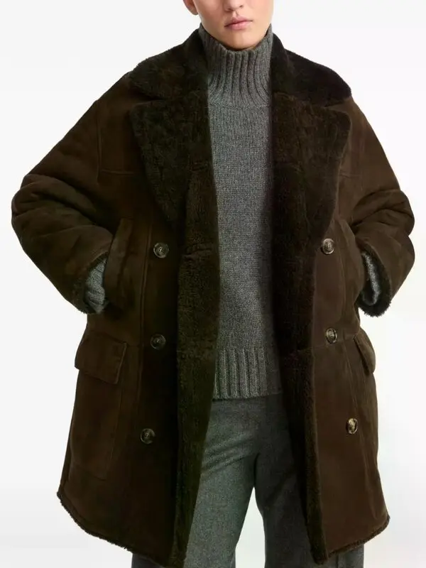 YVES SALOMON Double-breasted Shearling Pea Coat