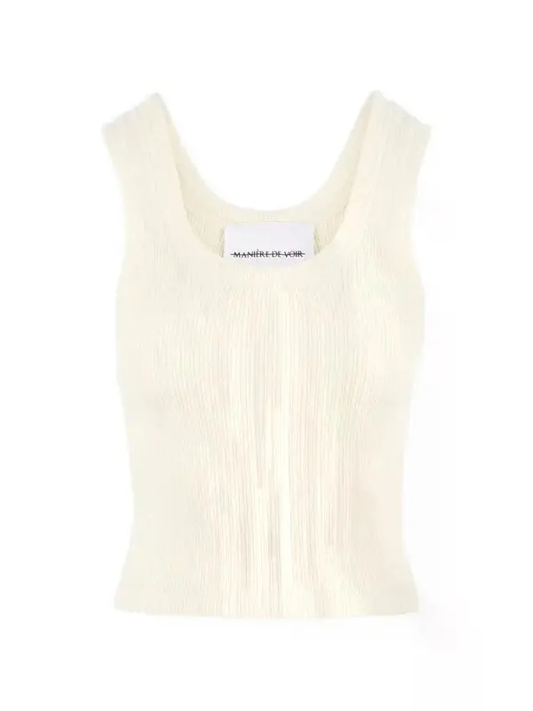 Manière De Voir Vs001 In Cream Scoop Neck Ribbed Cotton Vest - Neutrals