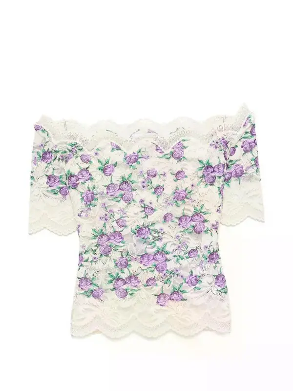 Rabanne Embroidered Lace-trim Top