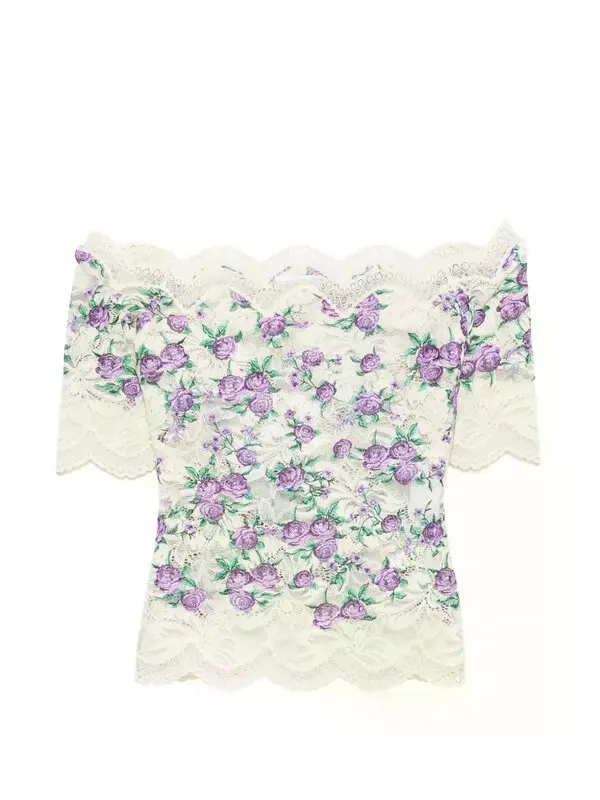 Rabanne Embroidered Lace-trim Off-shoulder Top - Neutrals