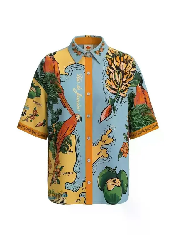Farm Rio Beach-path Graphic-print Shirt - Blue