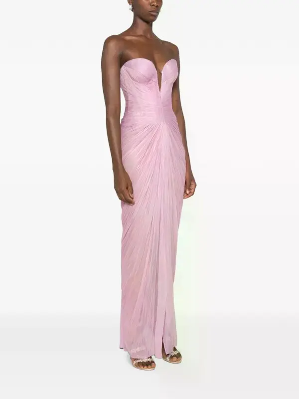 MARIA LUCIA HOHAN Strapless Plunging V-neck Maxi Dress - Pink